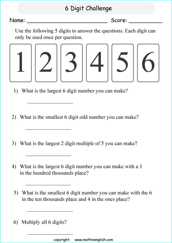 Use The 6 Digits To Answer Challenging Grade 5 Place Value And Number
