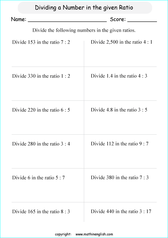 Divide The decimal numbers In Given Ratios Grade 6 Math Practice
