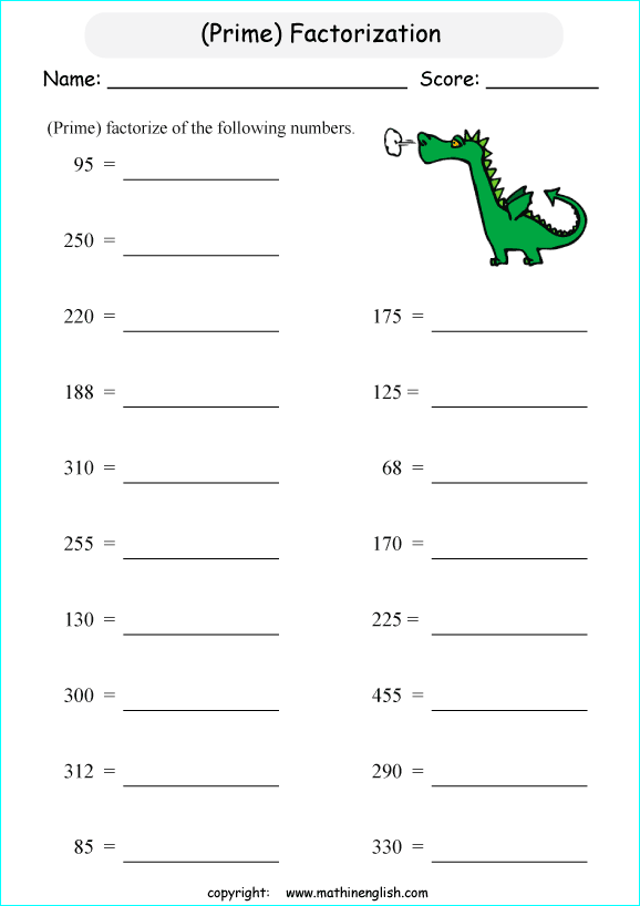Prime Factorization Worksheet Grade 6 Sustainability