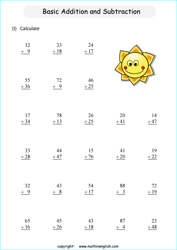 Addition And Subtraction Within 100 Worksheets